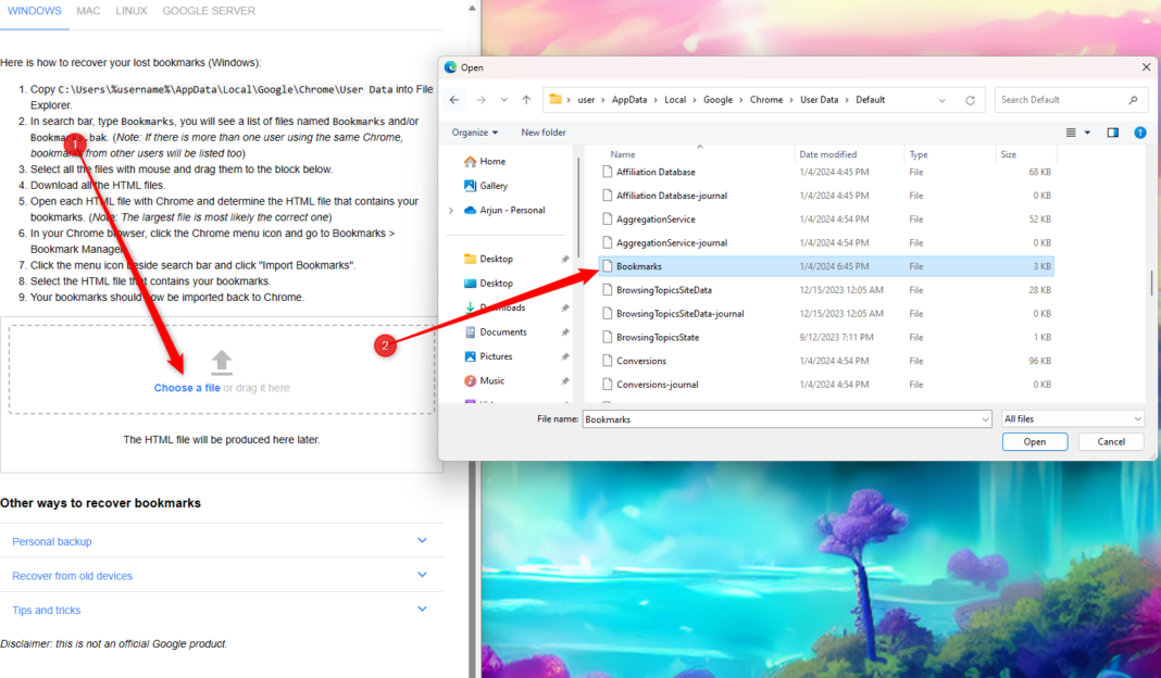 Windows에서 삭제된 Google Chrome 북마크를 복구하는 방법